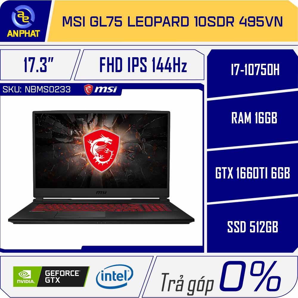Laptop MSI GL75 LEOPARD 10SDR 495VN Chính Hãng
