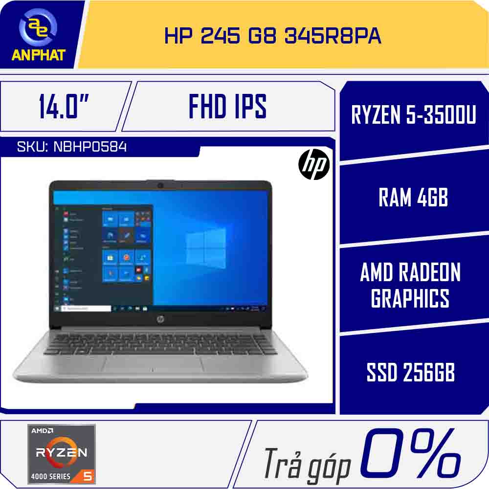 Laptop HP 245 G8 345R8PA (Ryzen 5-3500U | 4GB | 256GB | AMD Radeon | 14 ...
