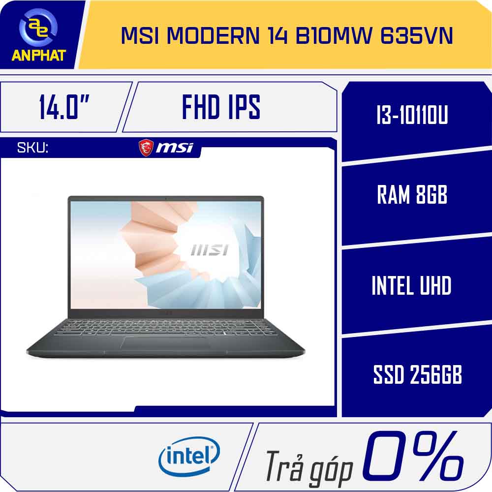 Laptop MSI Modern 14 B10MW 635VN (Core i3-10110U | 8GB | 256GB | Intel ...