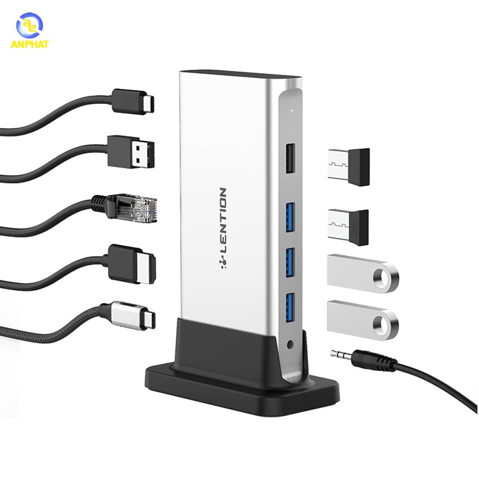 Bộ chuyển đổi Type C 10 trong 1 Lention CB-D55 - Bạc